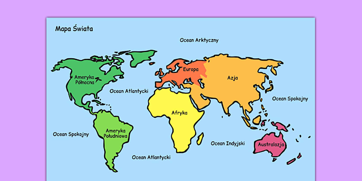 Mapa Świata po polsku (teacher made) - Twinkl