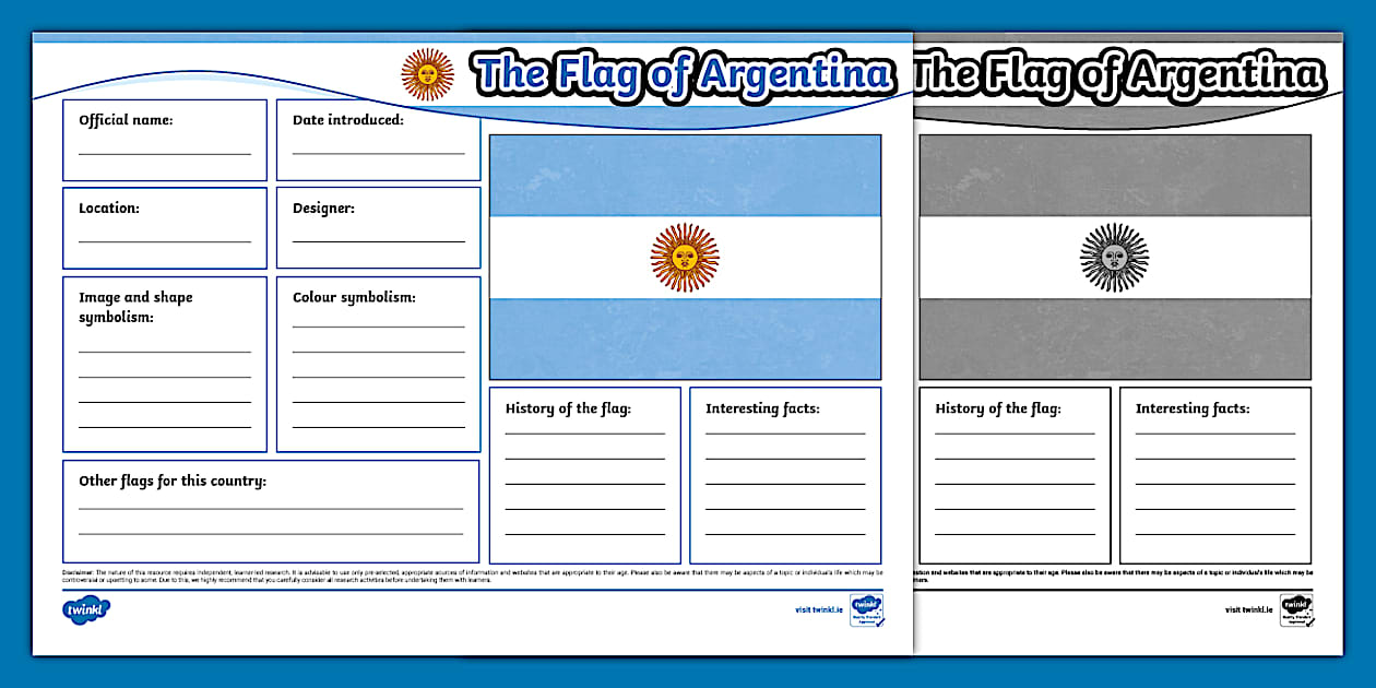 Argentina Flag Fact File Template (teacher made) - Twinkl
