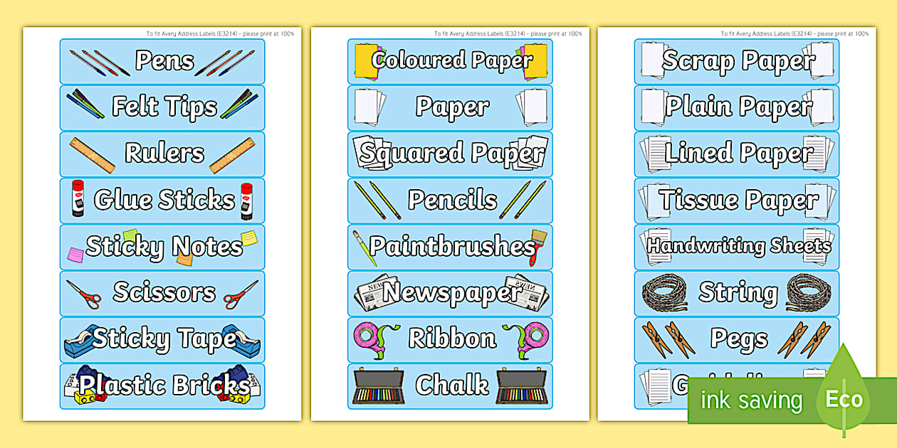 Editable Classroom Equipment Avery Signs and Labels - Twinkl