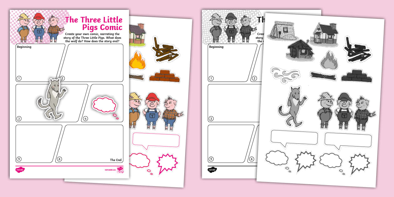 The Three Little Pigs Comic Cut and Stick - Twinkl