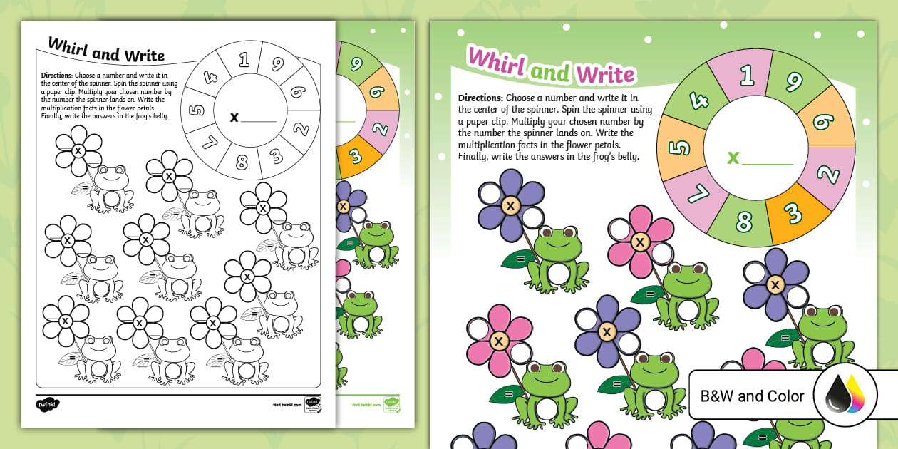 Whirl and Write Spring Multiplication Facts Worksheet for 3rd-5th Grade