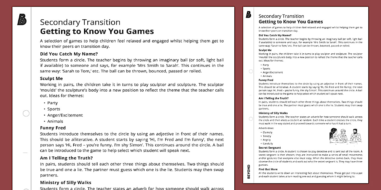 'Getting to Know You' Games Teaching Ideas (teacher made)