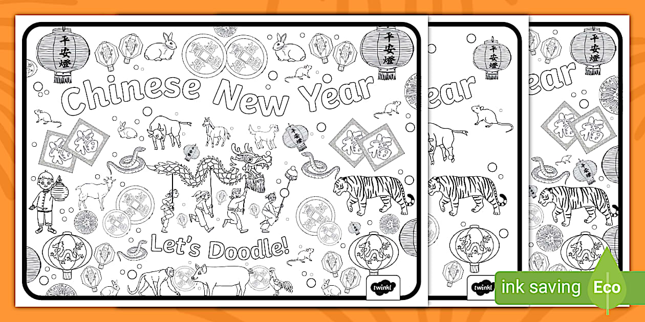 Chinese New Year-Themed Doodle Colouring Pages - Twinkl