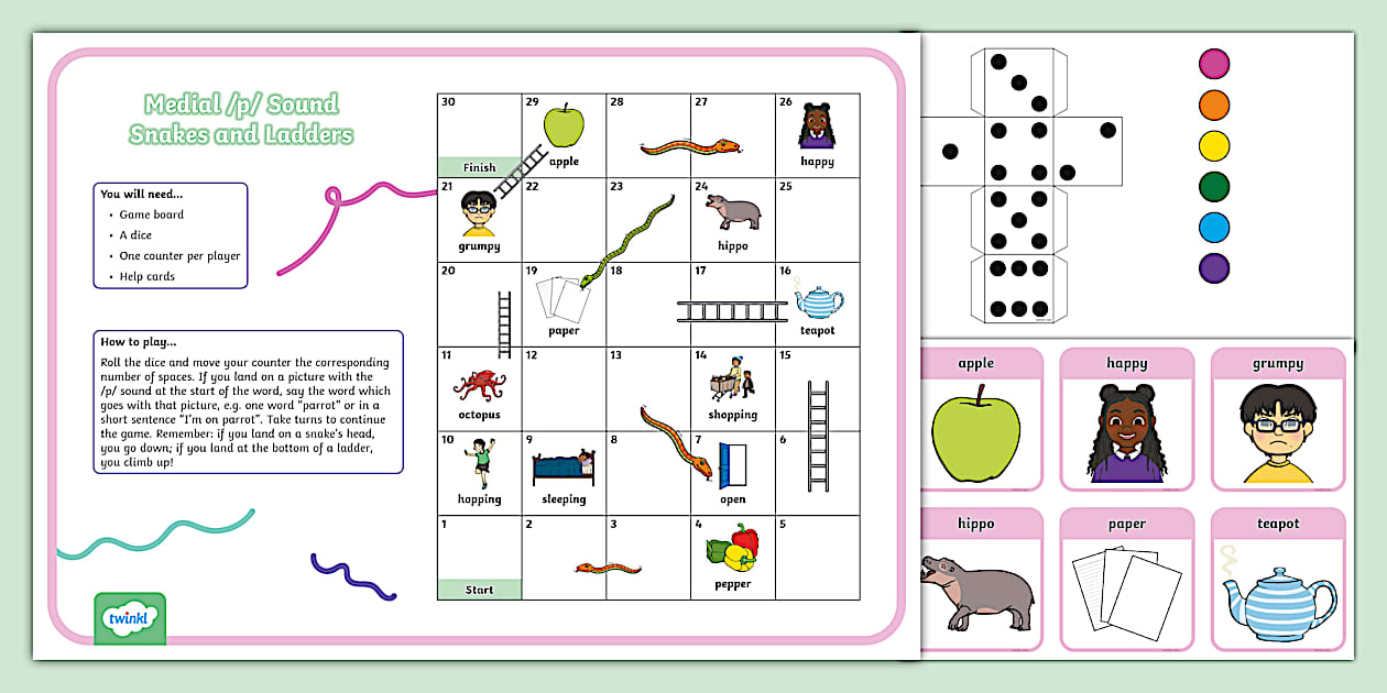 Medial /p/ Sound Snakes and Ladders (Teacher-Made) - Twinkl