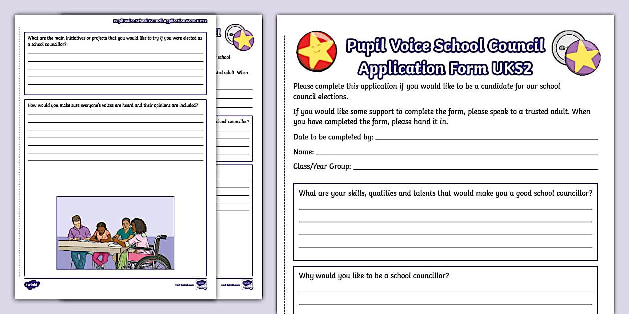 Pupil Voice School Council Application Form UKS2 - Twinkl