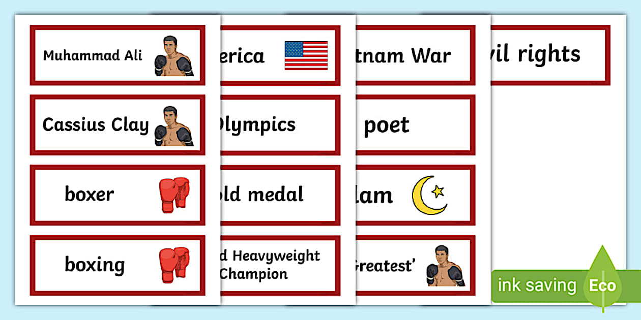 Cursive Muhammad Ali Word Cards (professor feito) - Twinkl
