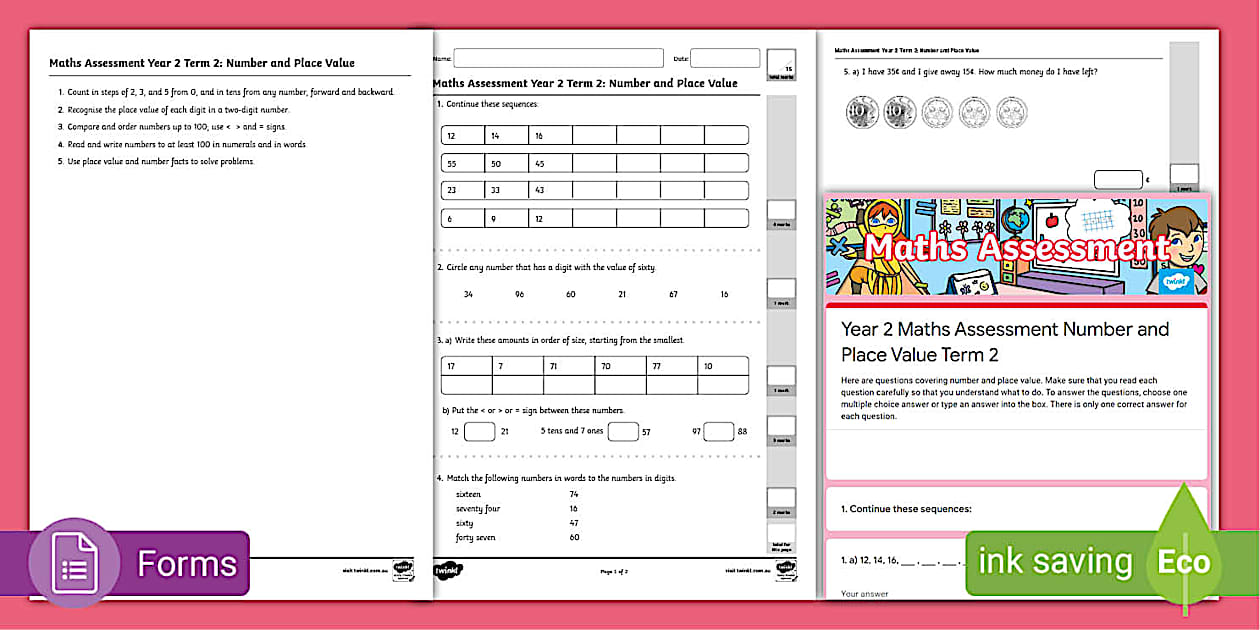 Year 2 Maths Assessment Number and Place Value 1 - Twinkl