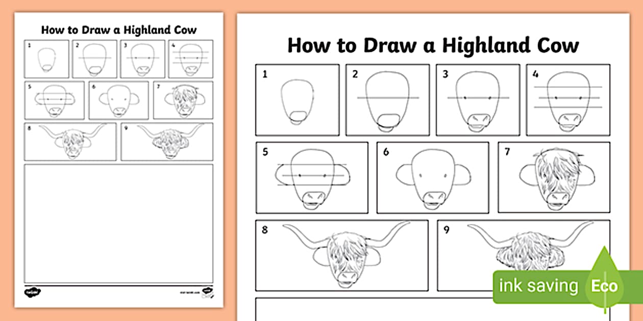 How to Draw a Simple Highland Cow Worksheet - Art Resource