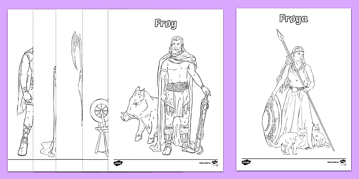 Vikingguder | Fargeleggingsark (Teacher-Made) - Twinkl