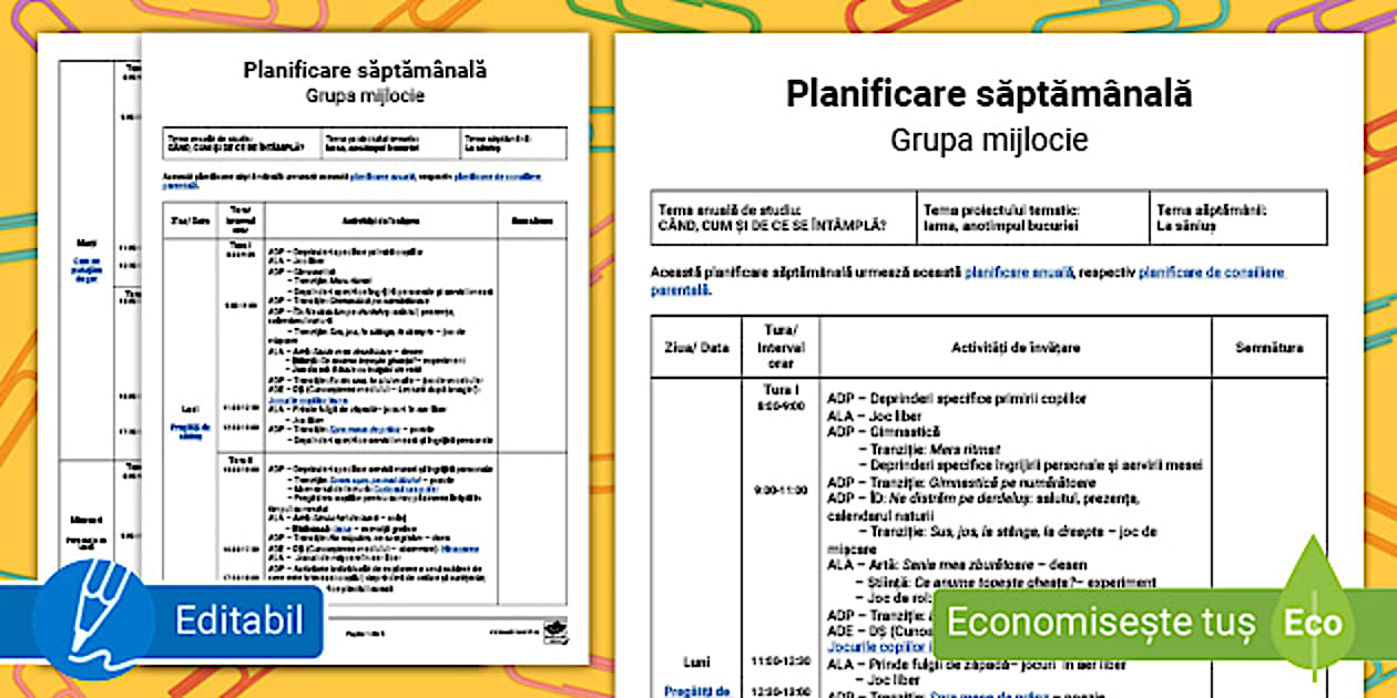 FREE! - La săniuș – Model de planificare săptămânală grupa mijlocie