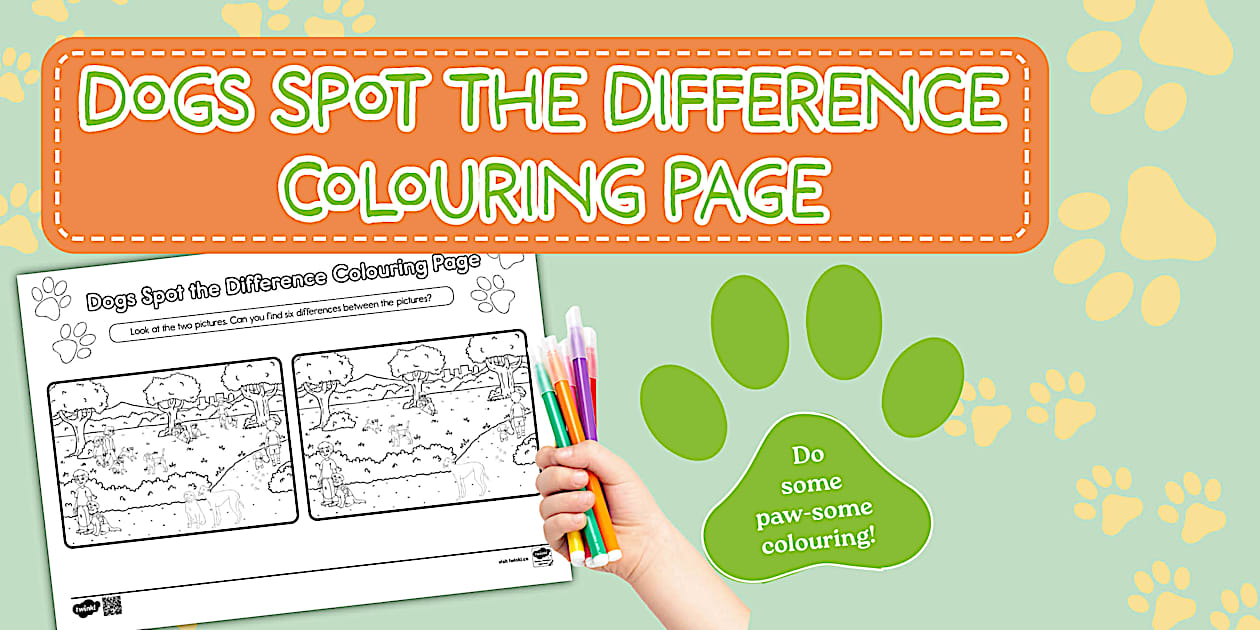 Dogs Spot the Difference Colouring Page