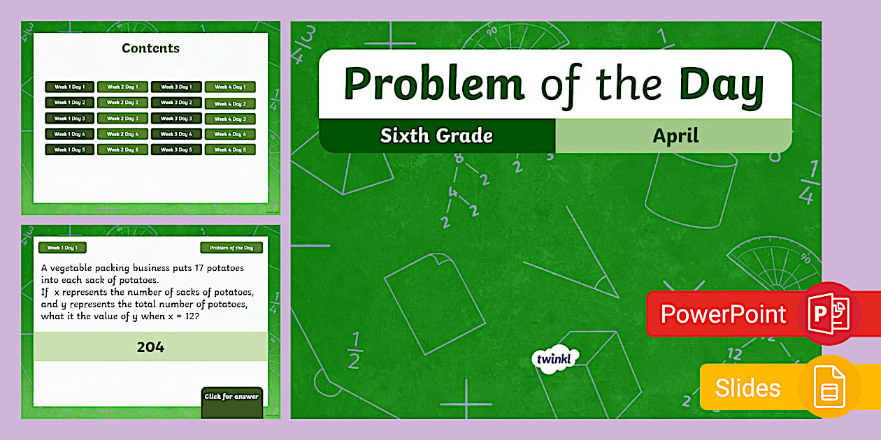 Sixth Grade Math Problem of the Day April PowerPoint & Google Slides