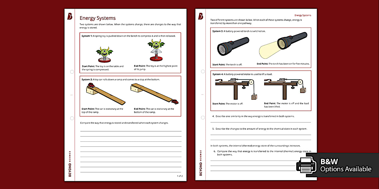 Energy Systems Comparison Worksheet (teacher made) - Twinkl