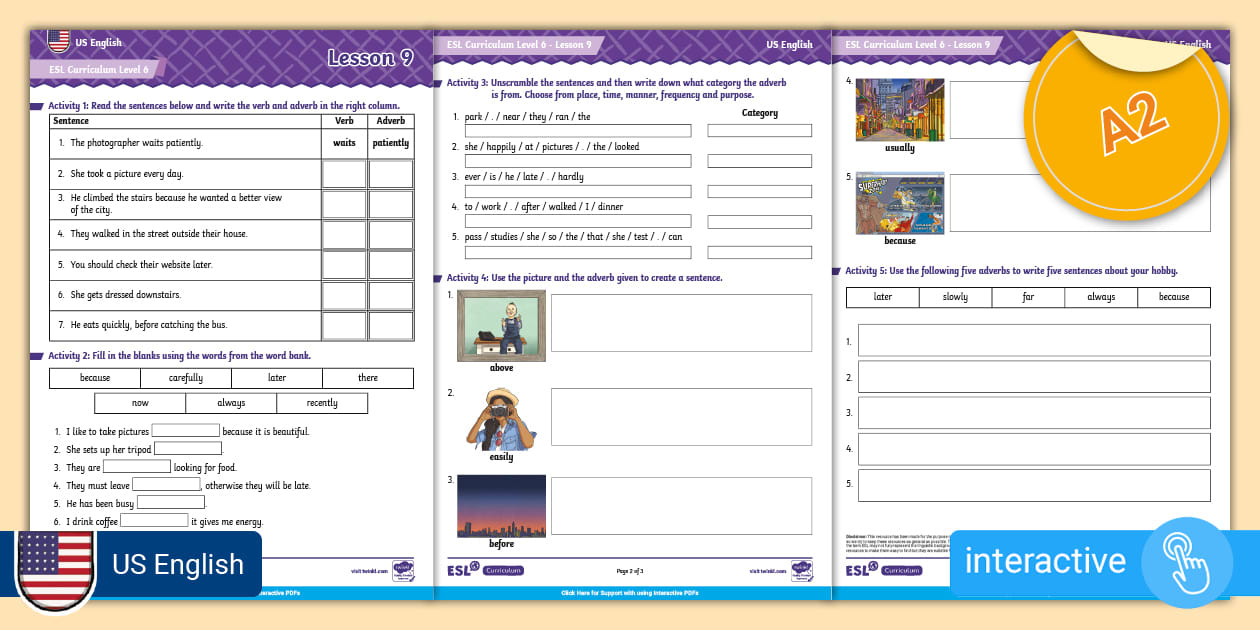 ESL Curriculum (US-English Version) Level 6, Lesson 9 Interactive Activity