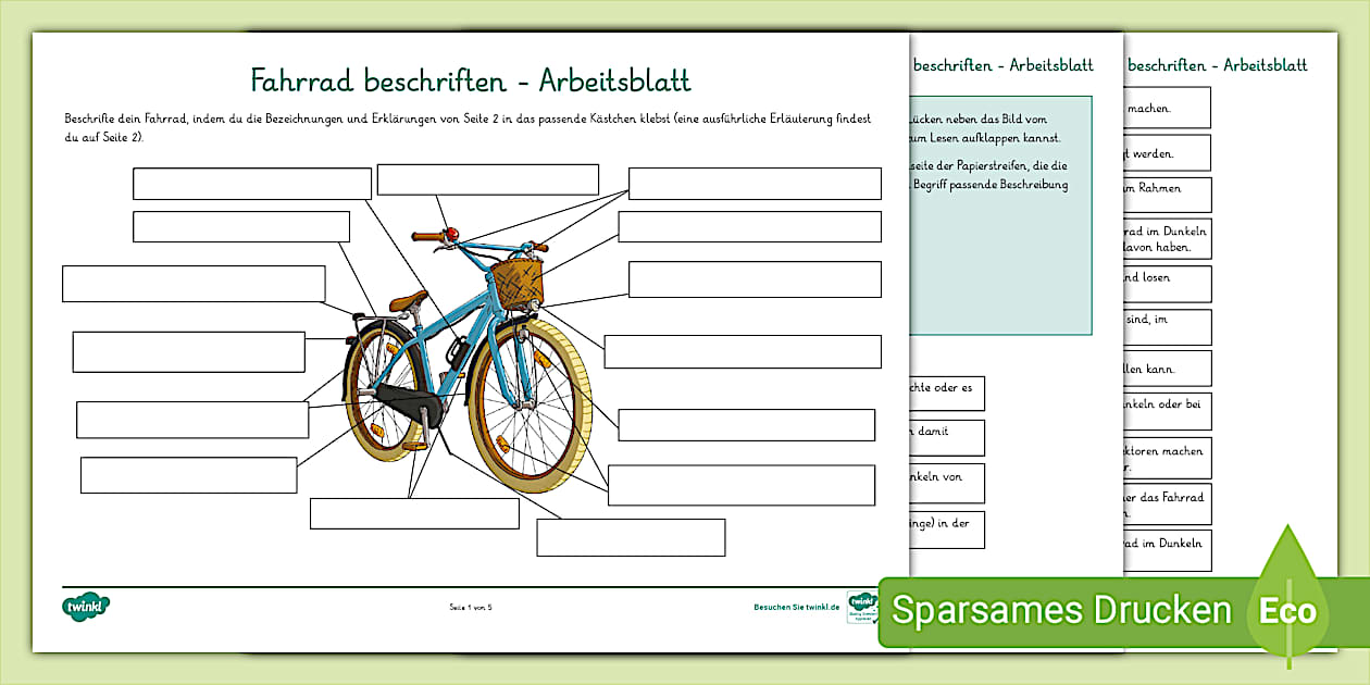 Fahrrad beschriften – Arbeitsblatt zur Verkehrserziehung