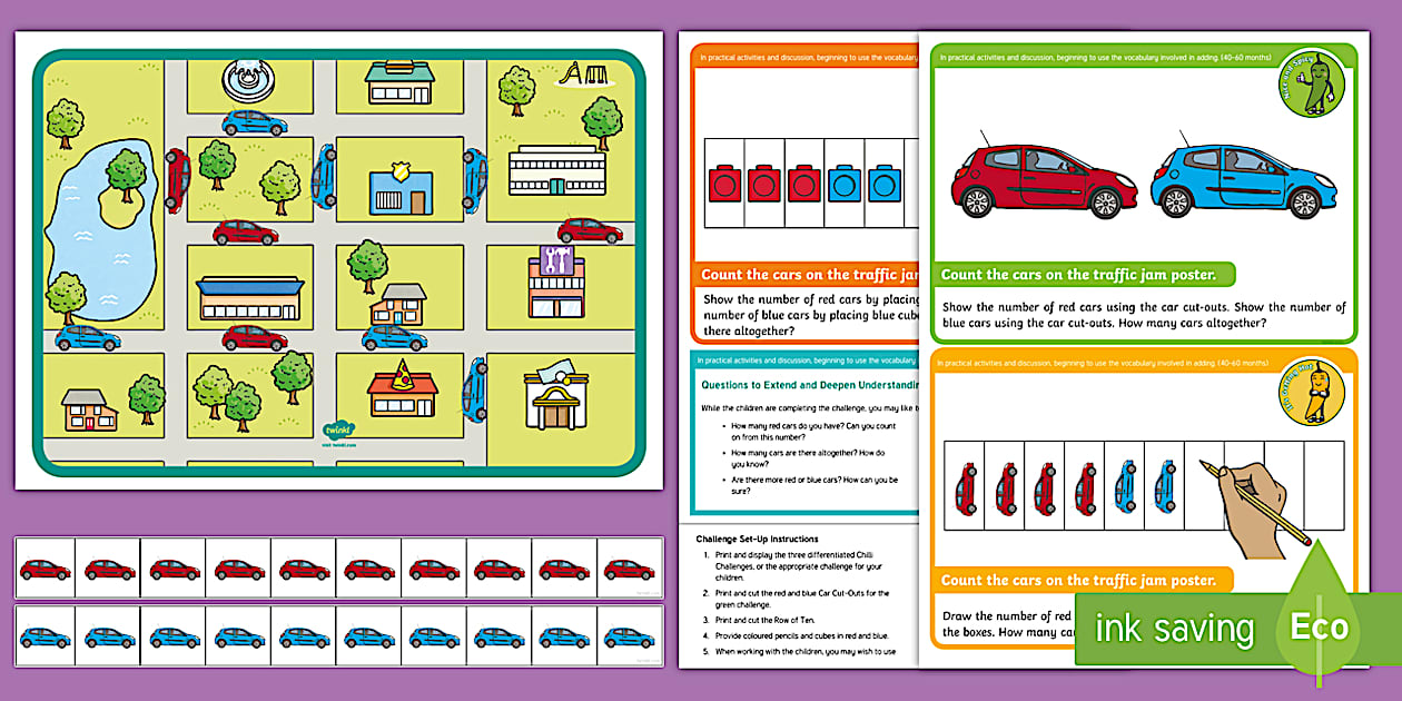EYFS Maths Addition Chilli Challenge: Traffic Jam - Twinkl