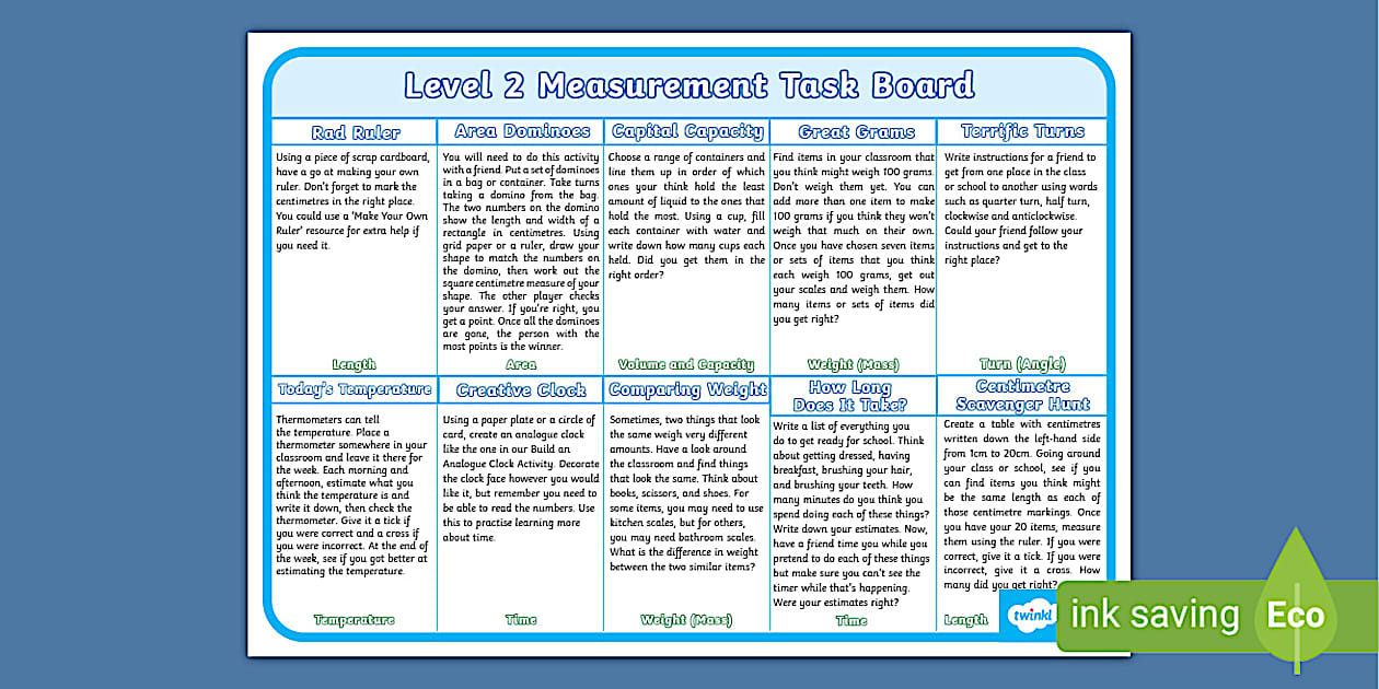 Level 2 Measurement Task Board (Teacher-Made) - Twinkl