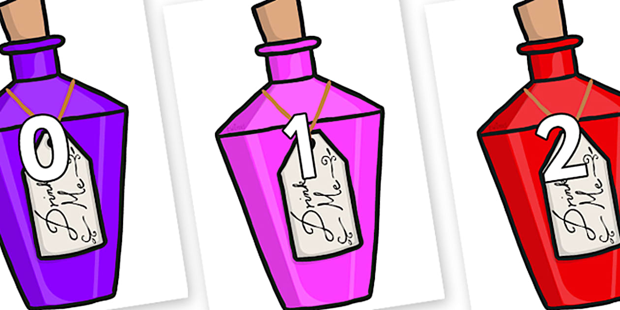 Numbers 0-50 on Drink Me Bottles (teacher made) - Twinkl