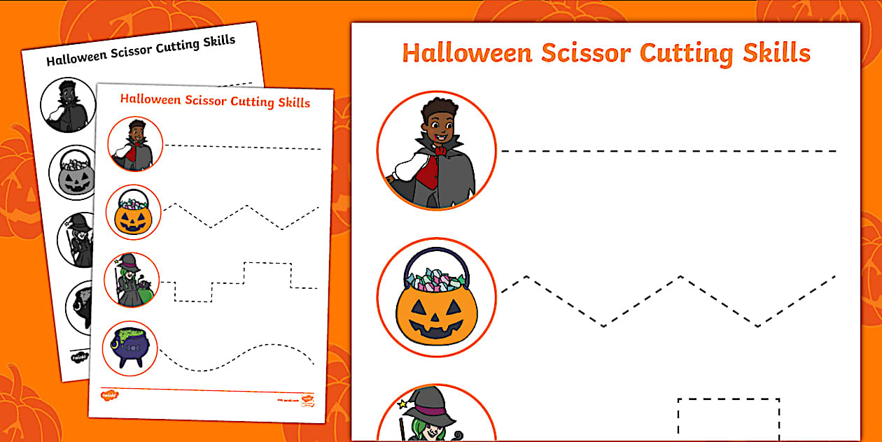 Halloween Scissor Cutting Skills Worksheet (teacher made)