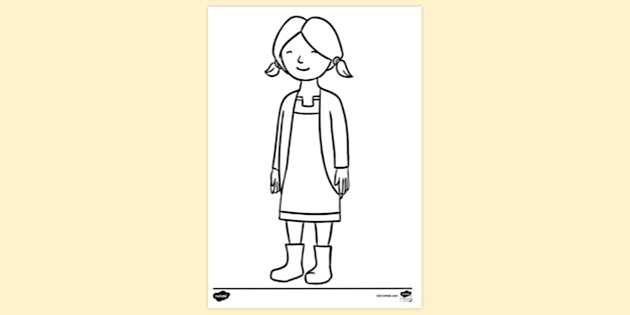 Girl With Arms by Sides Colouring | Colouring Sheet - Twinkl