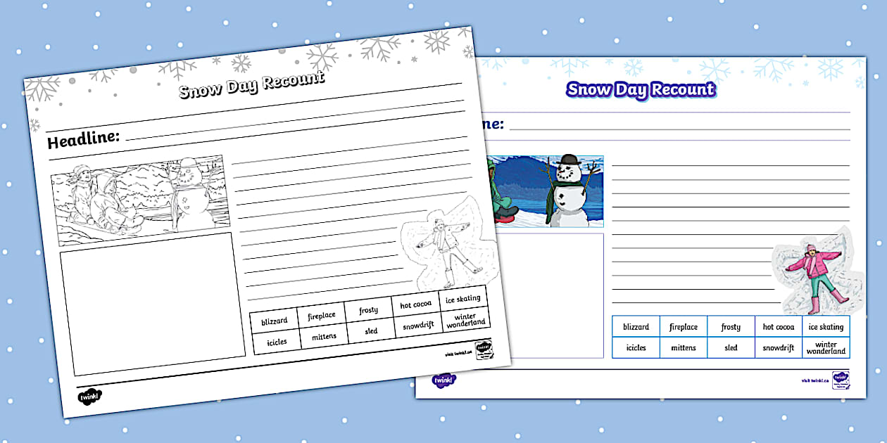 Snow Day Recount Newspaper Writing Template (teacher made)