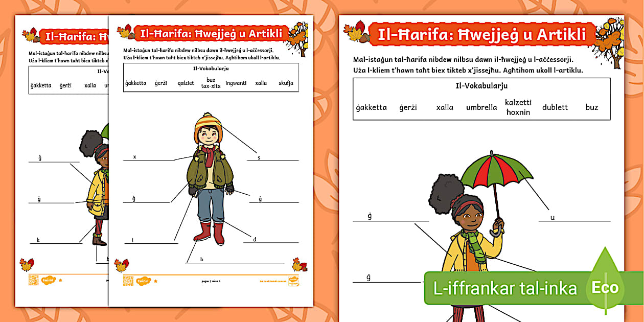 Il-Grammatika l Il-Ħarifa: Ħwejjeġ u Artikli - Twinkl