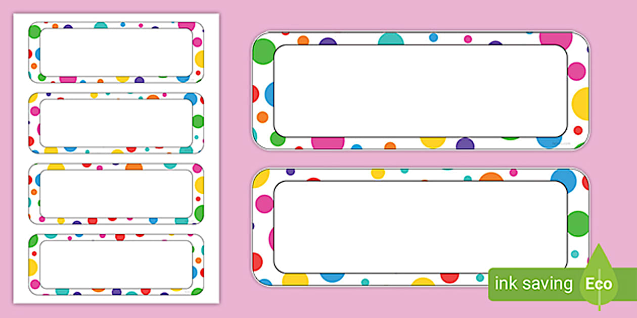 👉 Multicoloured Polka Dot Editable Drawer, Peg, Name Labels