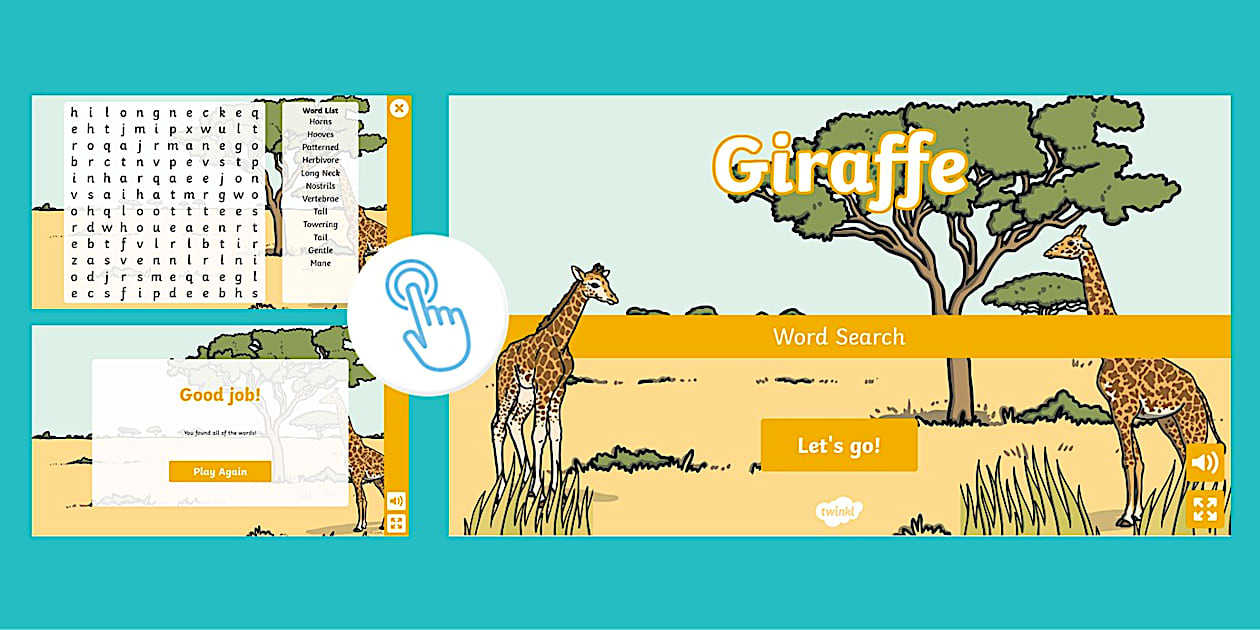 Giraffe Themed Interactive Word Search (teacher made)
