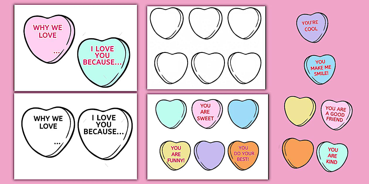 Valentine's Day Sweet Heart Messages Cut Outs English
