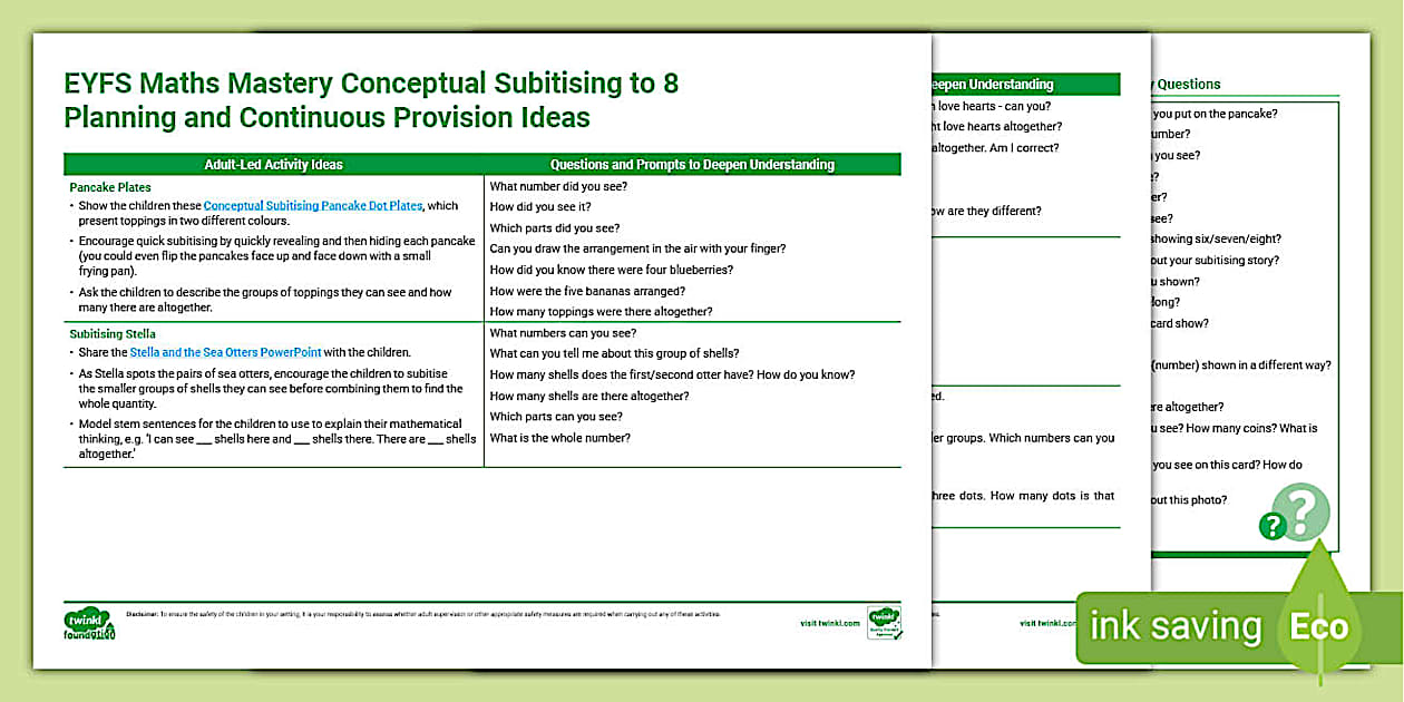 EYFS Maths Mastery Conceptual Subitising to 8 Planning Ideas EYFS Maths Mastery Conceptual Subitising to 8 Planning Ideas
