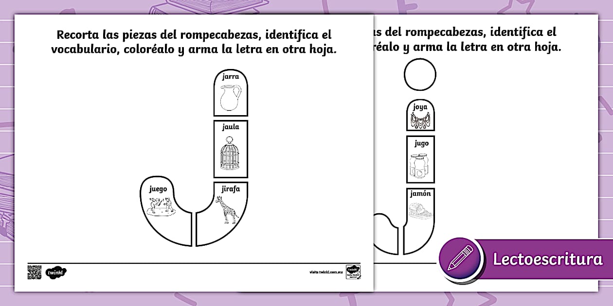 Hoja de actividad: Rompecabezas de la letra J (teacher made)