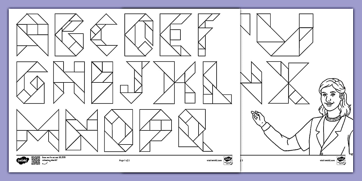 Tangram Alphabet Letters Colouring Pages (teacher made)