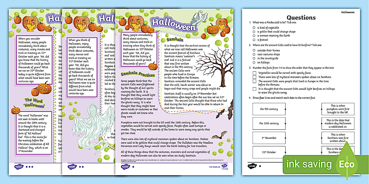 LKS2 History of Halloween Differentiated Comprehension Activity