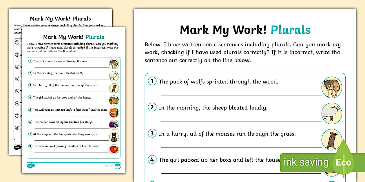 Mark My Work! Plurals Worksheet (teacher made) - Twinkl