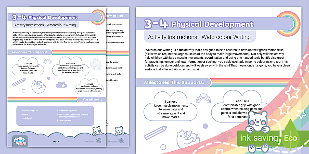 3-4 Years Physical Development Activity Watercolour Writing