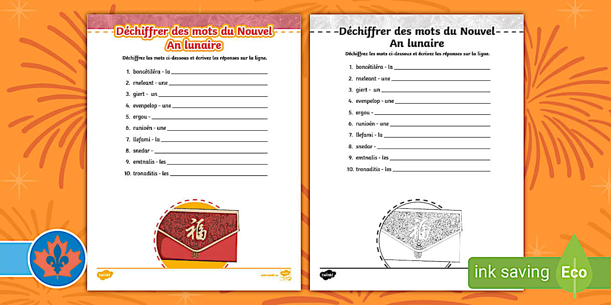 Lunar New Year Word Unscramble Activity French - Twinkl