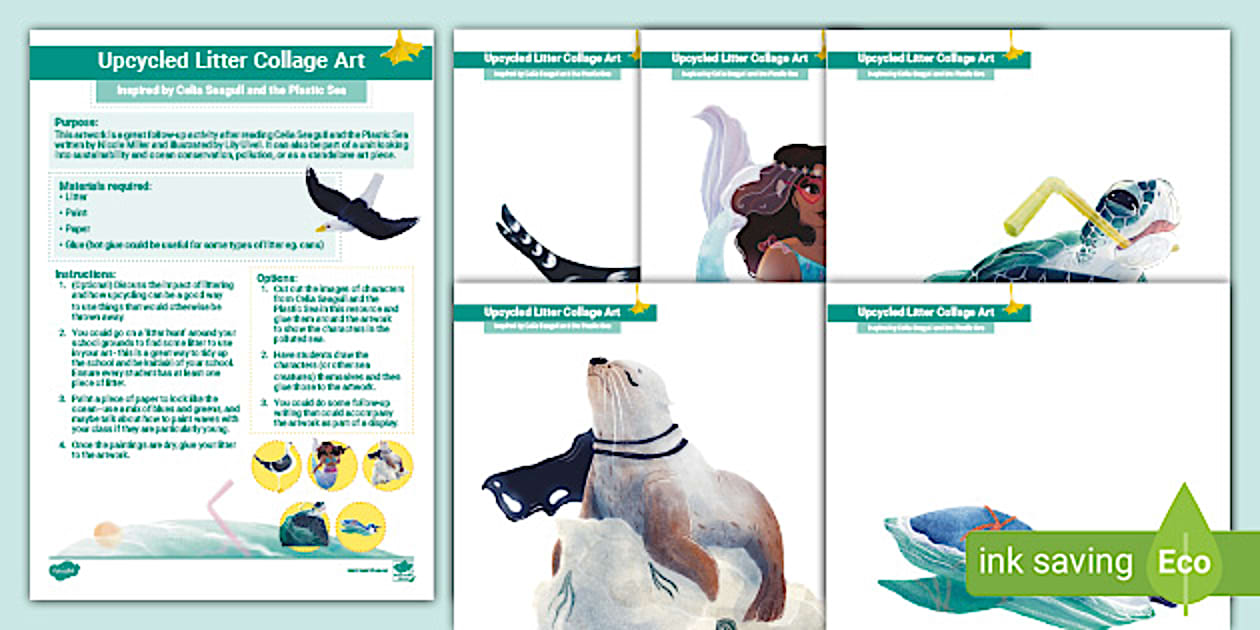 FREE! - Celia Seagull and the Plastic Sea Upcycled Litter Collage