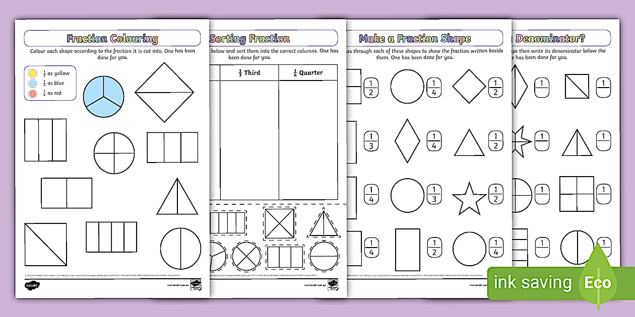 Inclusion Half, Quarter & Thirds Worksheets (Teacher-Made)