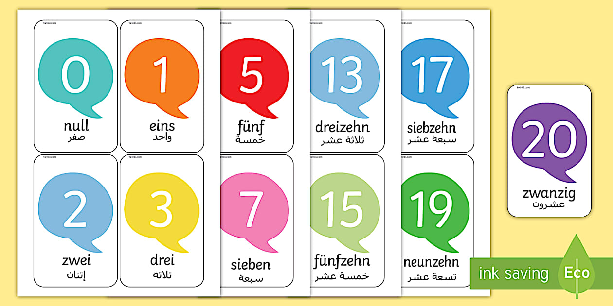 Deutsch-Arabische Zahlen 0 20 Wort- und Bildkarten - Twinkl