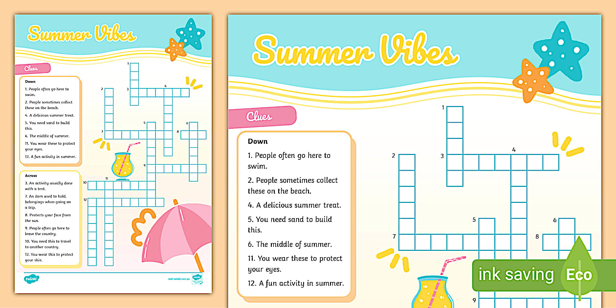 Summer Vibes Holiday Crossword (teacher made) - Twinkl