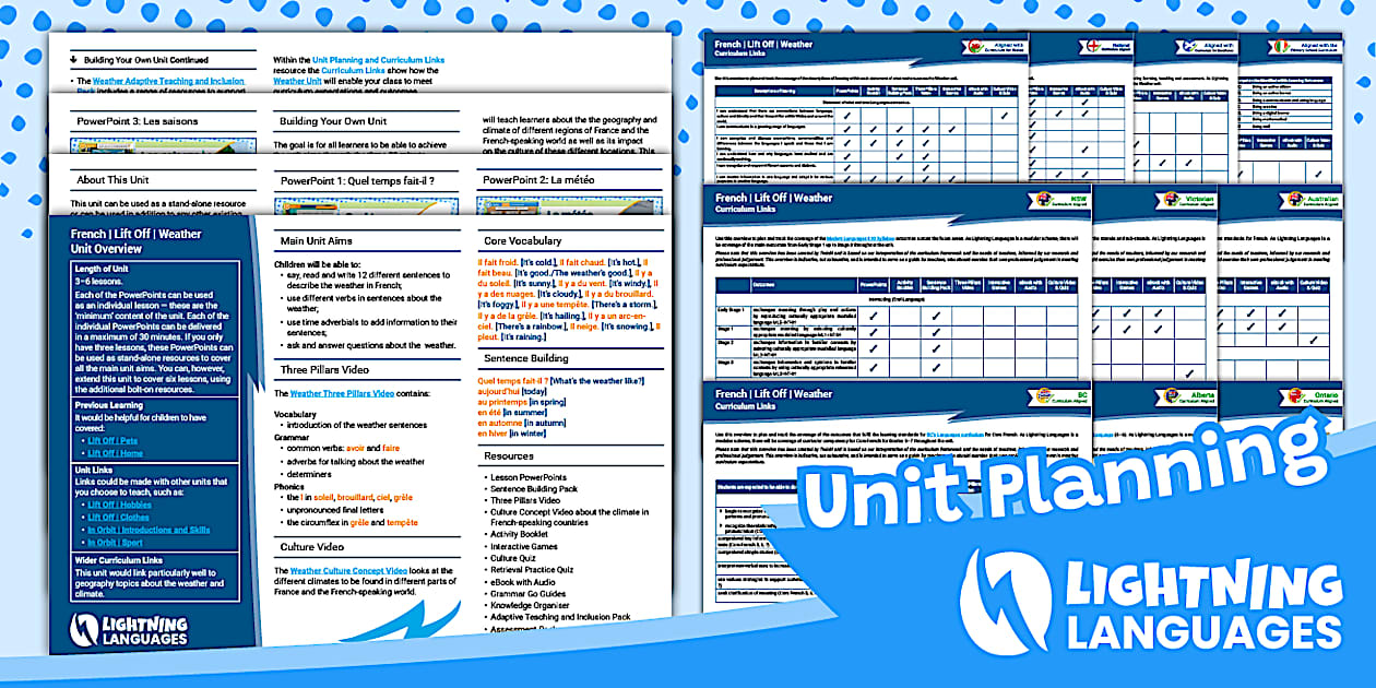 👉 Lift Off French Weather Unit Planning and Curriculum Links