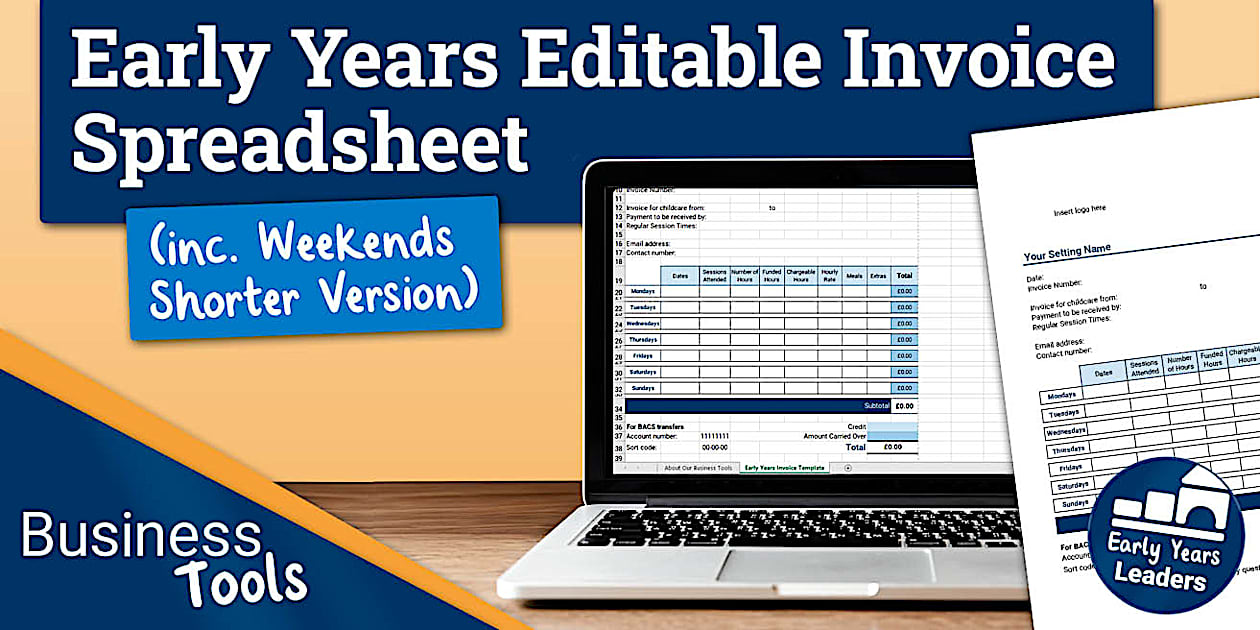 Early Years Editable Invoice Template (Inc. Weekends)