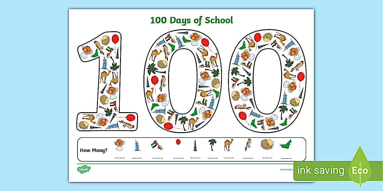 UAE 100 Days of School Counting Activity - Twinkl