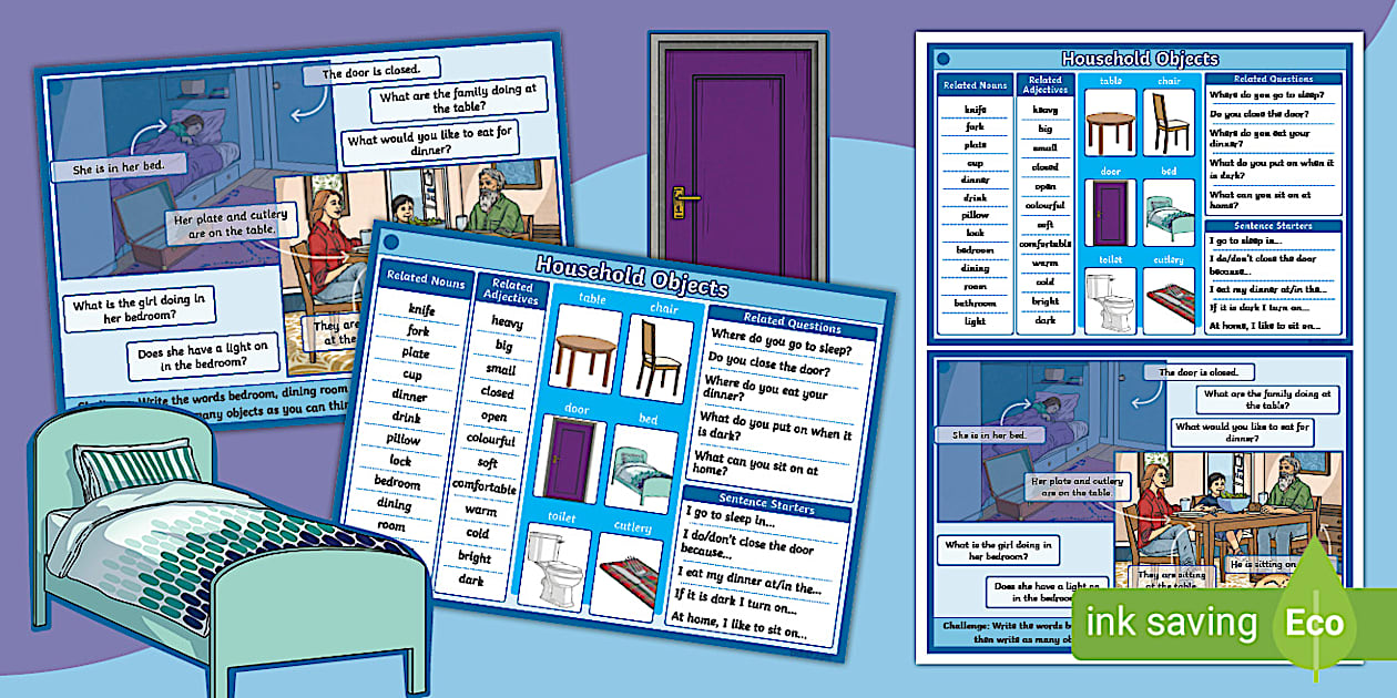 New to English EAL Household Objects Vocabulary Knowledge Organiser