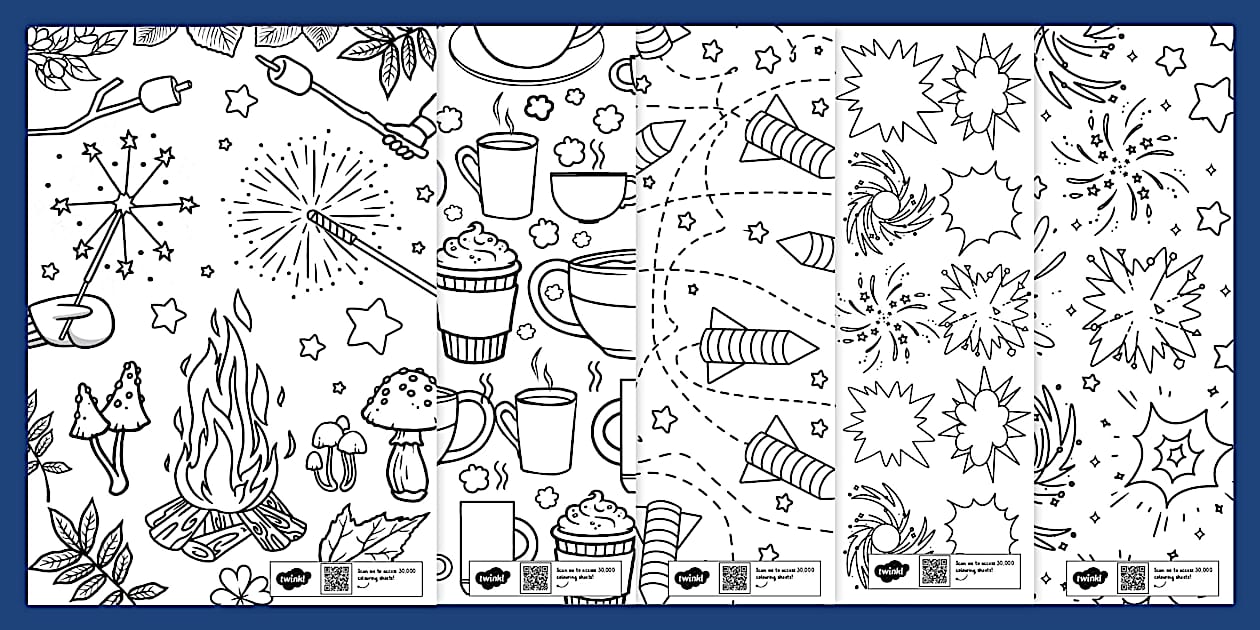 Bonfire Night Mindful Colouring Pages (Ages 5 - 7)