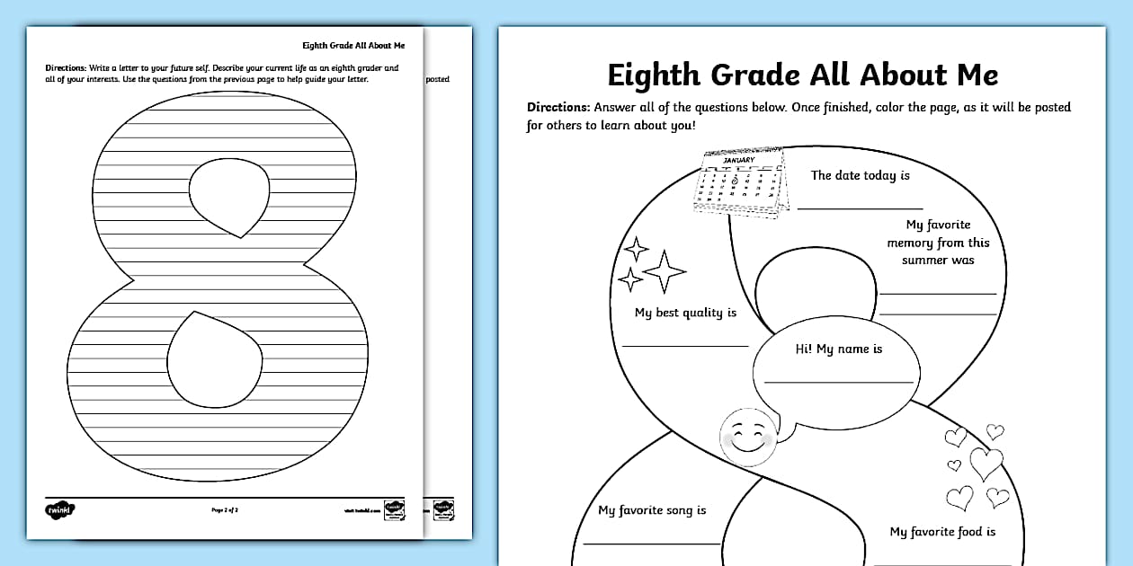 Eighth Grade All About Me Activity and Writing Prompt