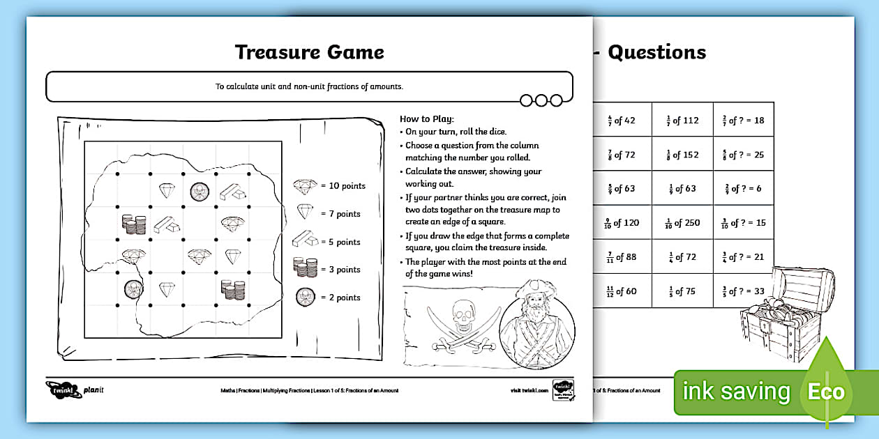 Editable Calculating Unit and Non-Unit Fractions of Amounts Treasure Game