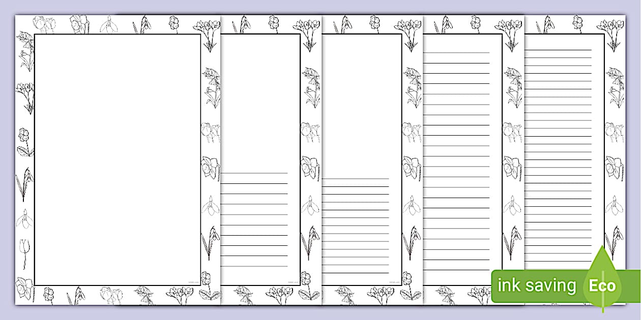 Spring Flowers Colouring Page Borders - KS1 (teacher made)