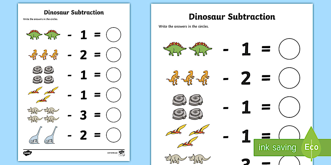 Editable Dinosaur Themed Subtraction Worksheet - Twinkl