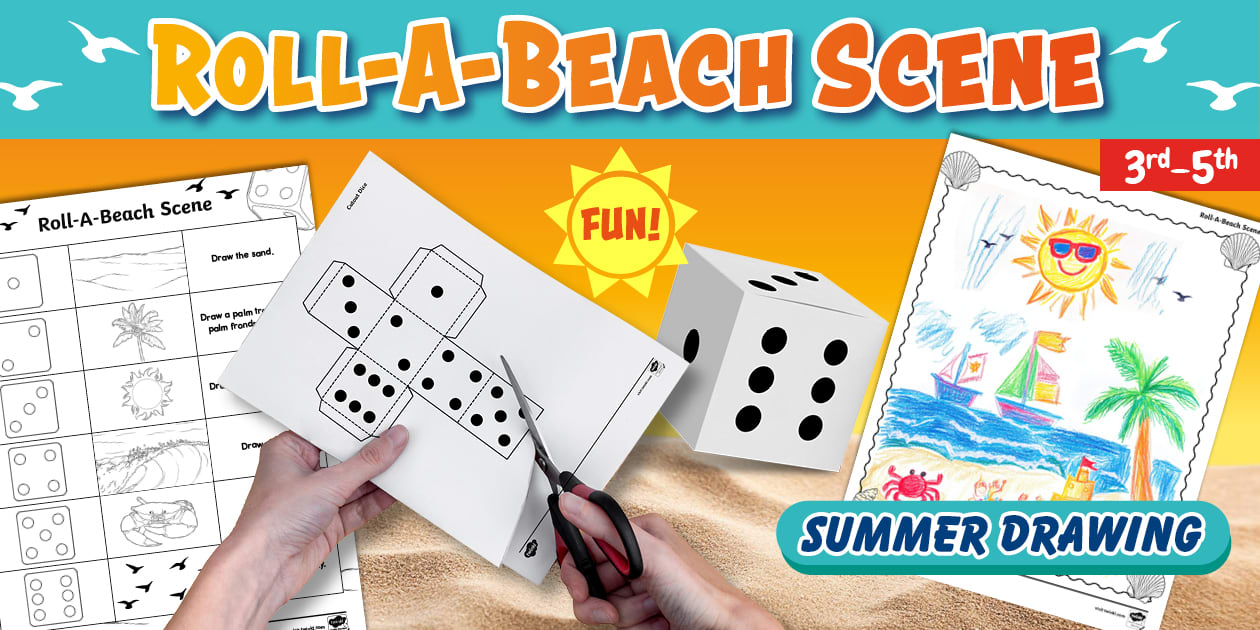 Roll-A-Beach Scene Art Worksheet for 3rd-5th Grade - Twinkl